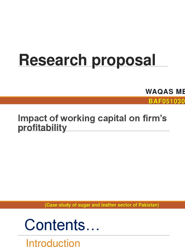 Research Proposal | PDF | Working Capital | Capital (Economics)