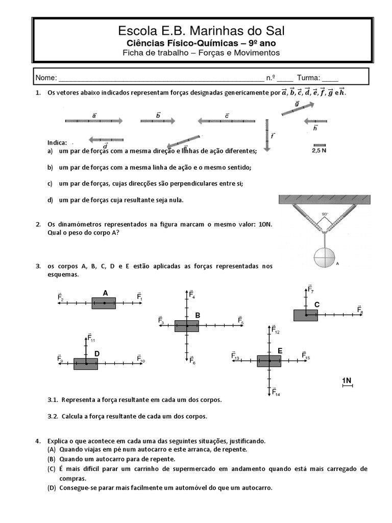Ficha-De-trabalho Forcas Newton Atrito | PDF | Atrito | Velocidade