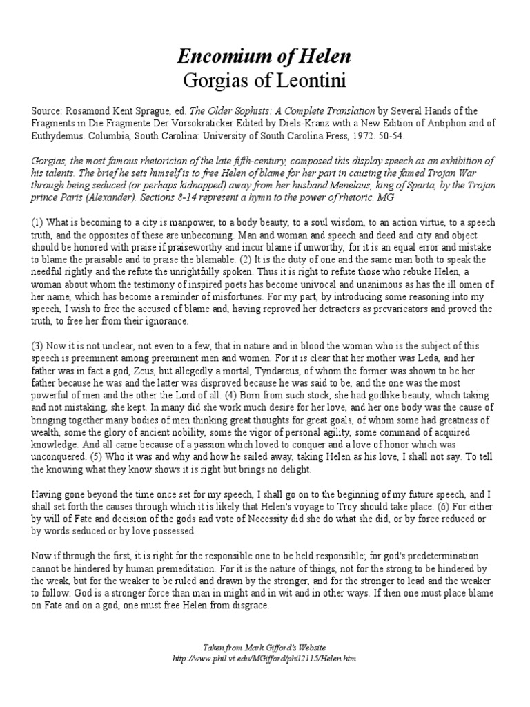 Gorgias - Encomium of Helen | PDF | Religion And Belief | Science