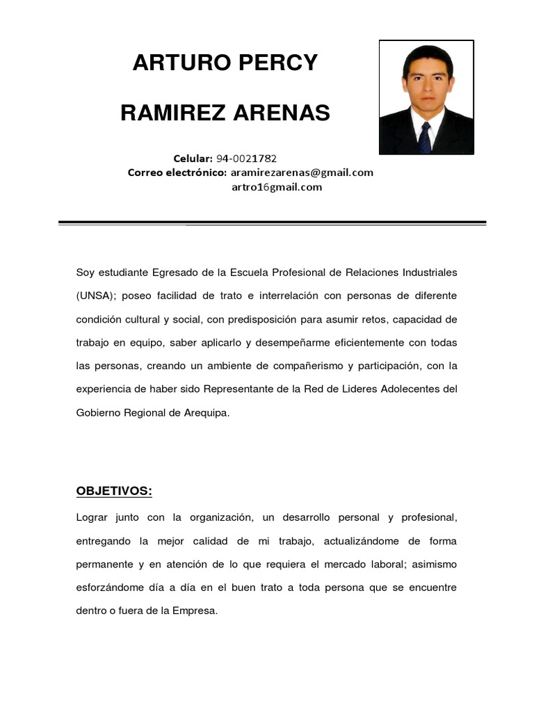 CV Arturo Percy Ramirez Arenas No | PDF | Perú | Sindicato