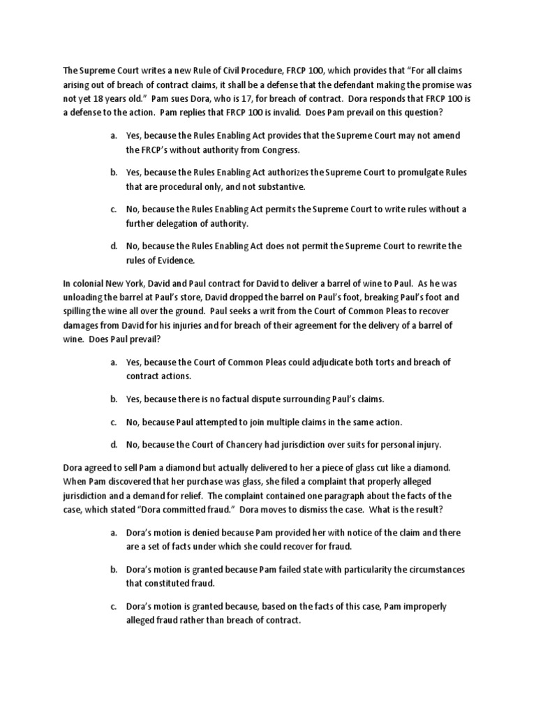Practice Questions For Civ Pro | Federal Rules Of Civil Procedure ...