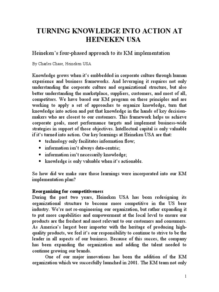 Heineken USA's Knowledge Management Strategy | PDF | Business | Economies