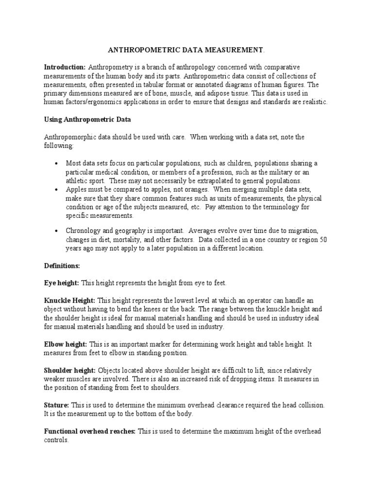Anthropometric Data Mesure | PDF | Anthropometry | Chair
