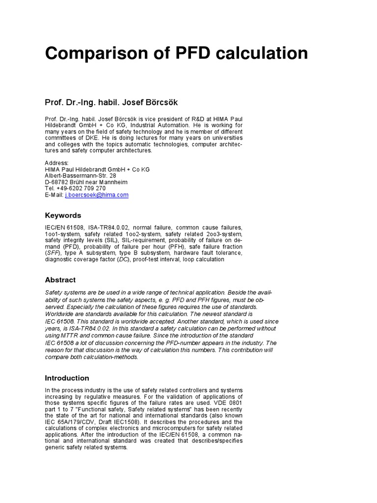 HIMA - Comparison of PFD Calculation | PDF | Prevention | Quality