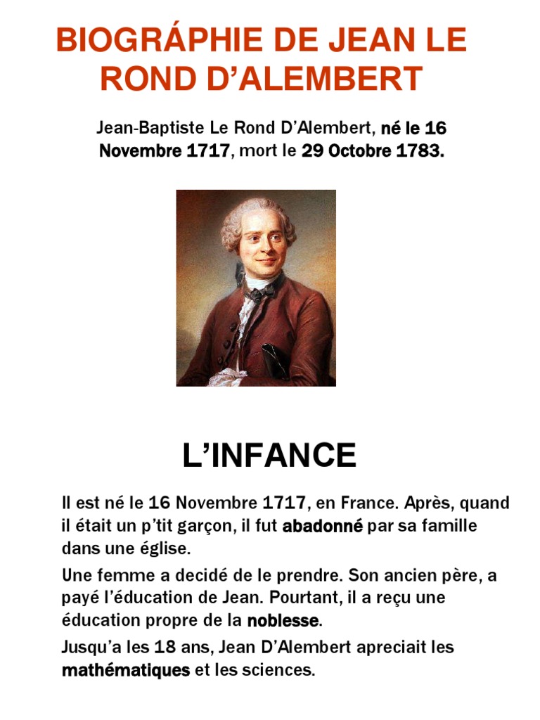 BIOGRÁPHIE DE JEAN LE ROND D’ALEMBERT | Science | Sciences philosophiques