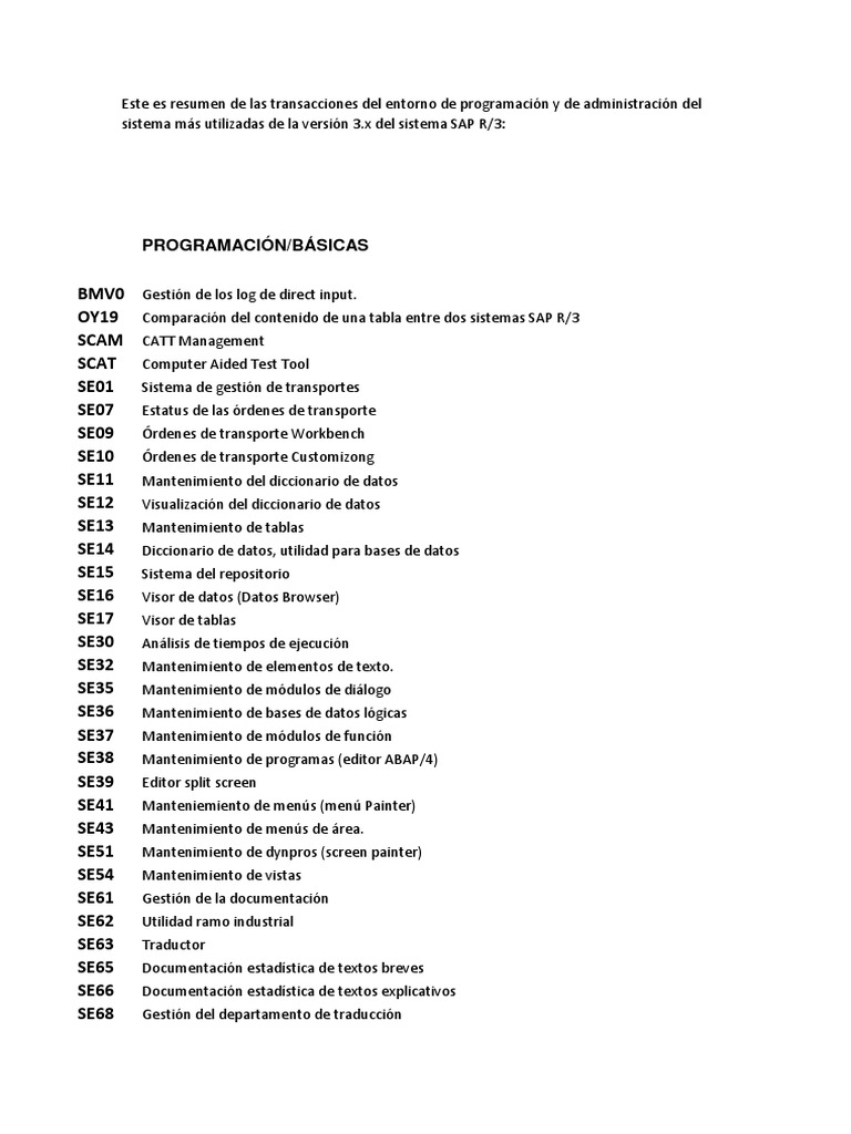 Transacciones SAP | PDF | Informática | Software