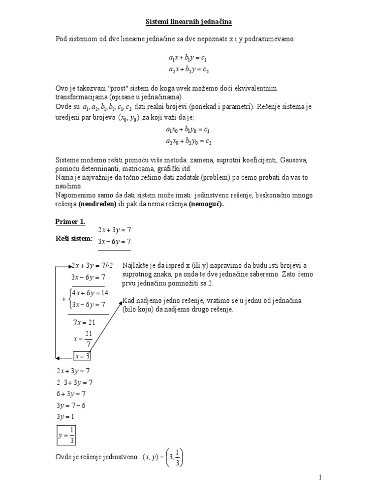10.sistemi Linearnih Jednacina | PDF