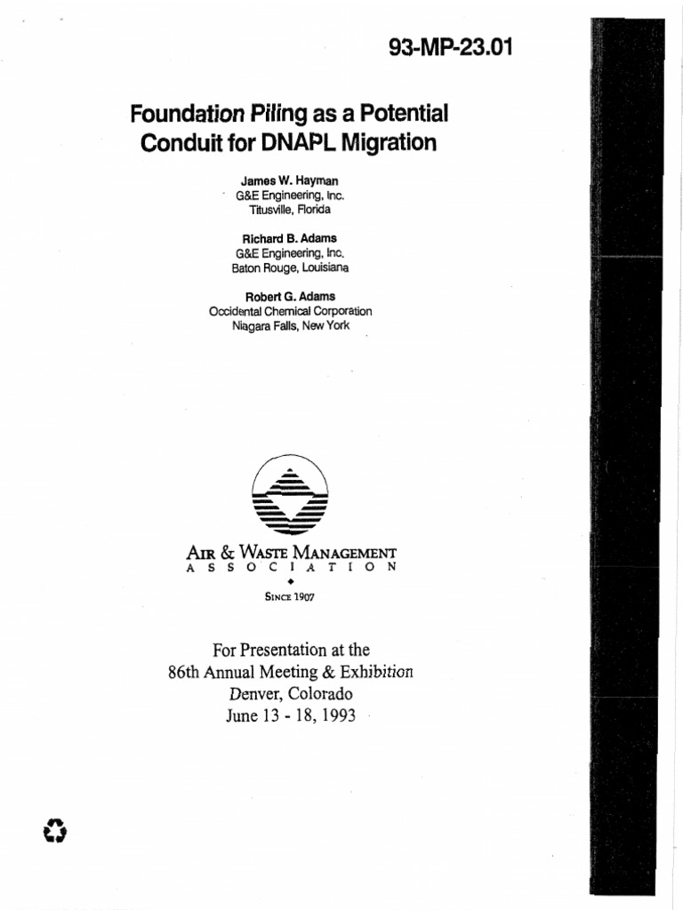 Foundation Piling Potentially Enabling DNAPL Migration | PDF | Deep ...
