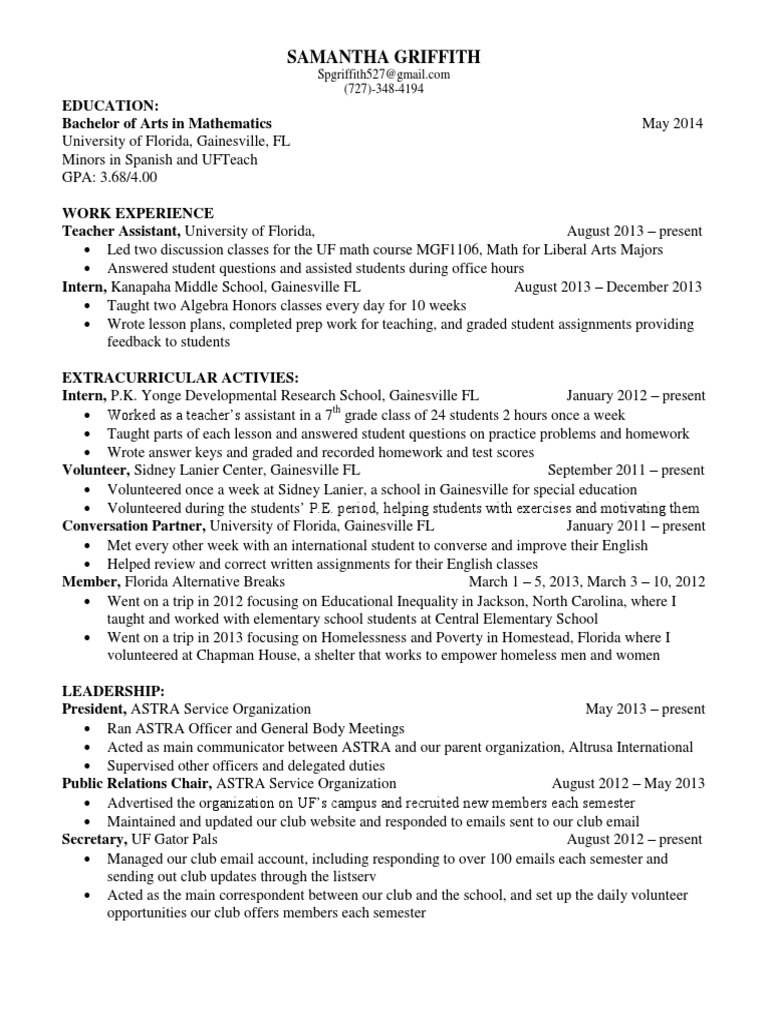 Resume 2014 | PDF | Homework | Teachers