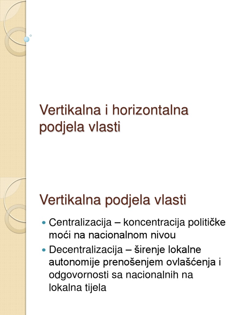 Vertikalna I Horizontalna Podjela Vlasti | PDF