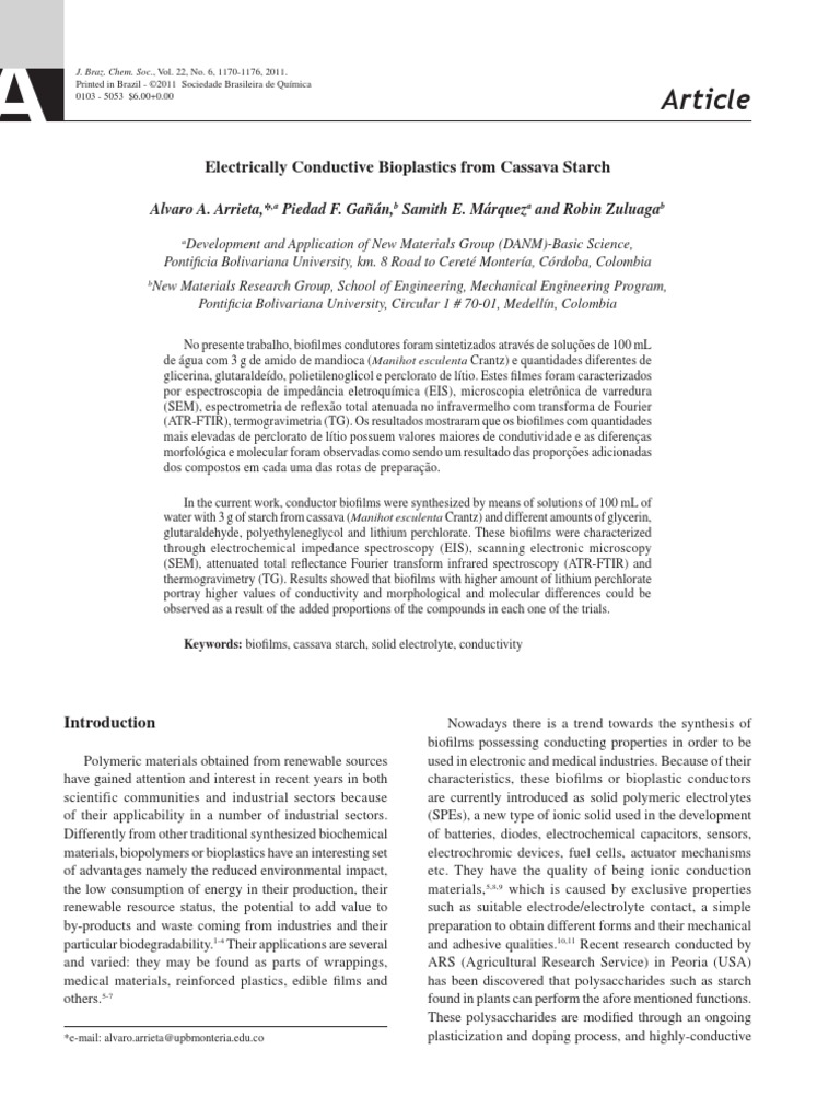 Article: Electrically Conductive Bioplastics From Cassava Starch | PDF ...