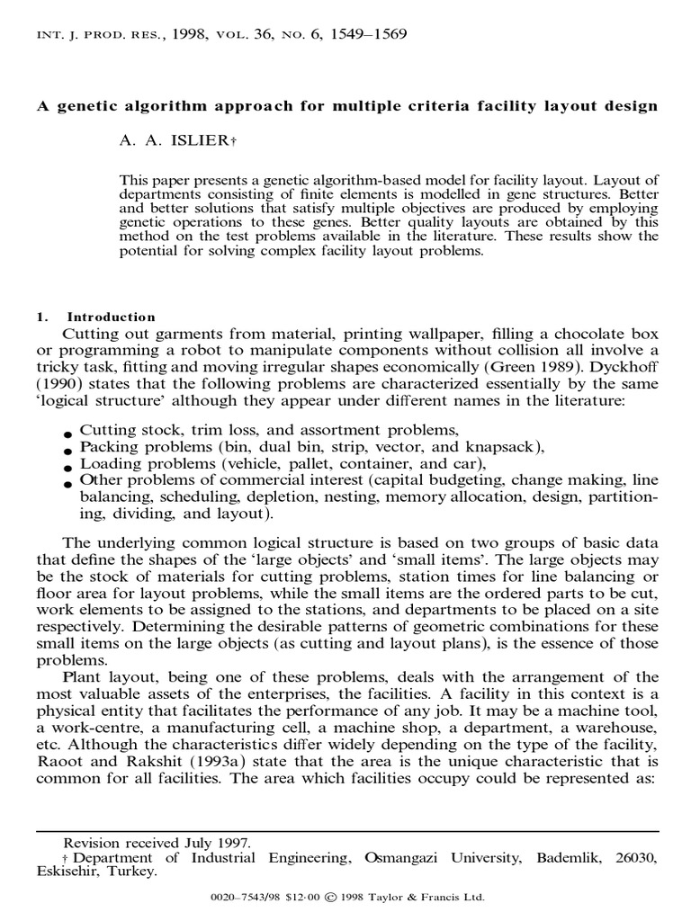 A Genetic Algorithm Approach For Multiple Criteria Facility Layout Design | PDF | Genetic ...