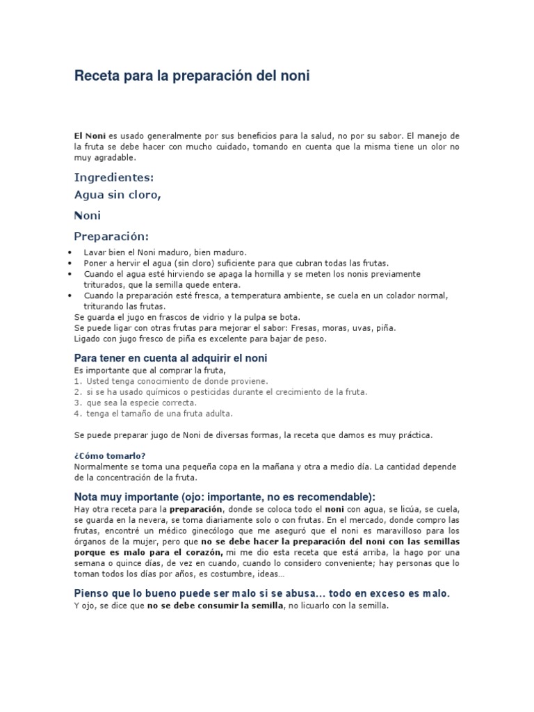 Receta para La Preparación Del Noni | PDF | Piña | Agua