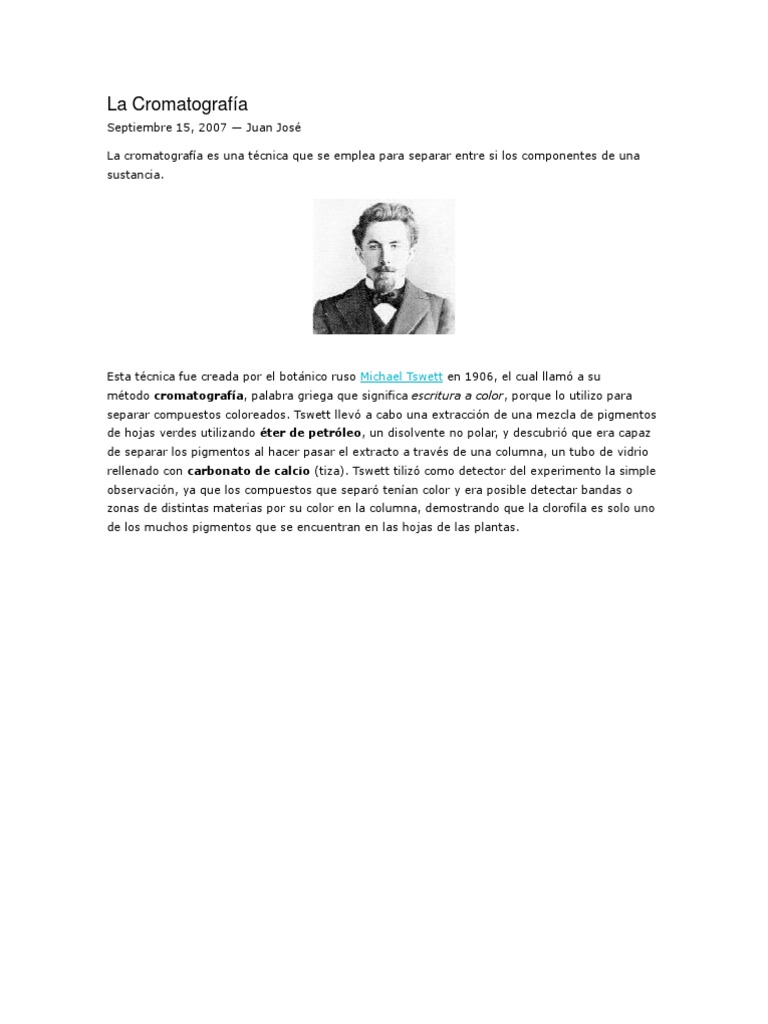 La Cromatografía: Michael Tswett | PDF | Cromatografía | Solubilidad