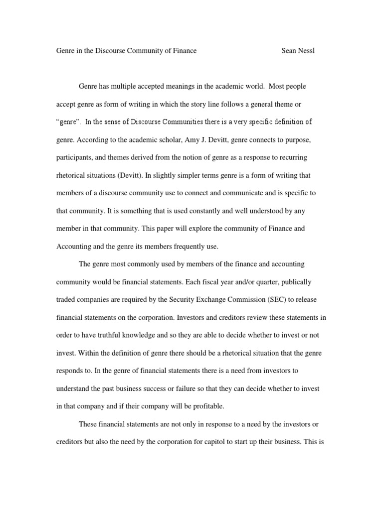 Genre in The Discourse Community of Finance Sean Nessl | PDF | Genre ...