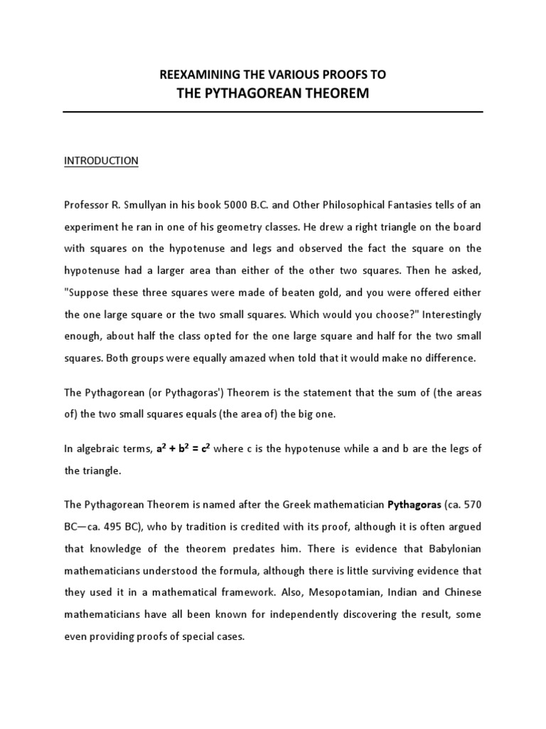 The Pythagorean Theorem Proofs Pdf Triangle Elementary Geometry