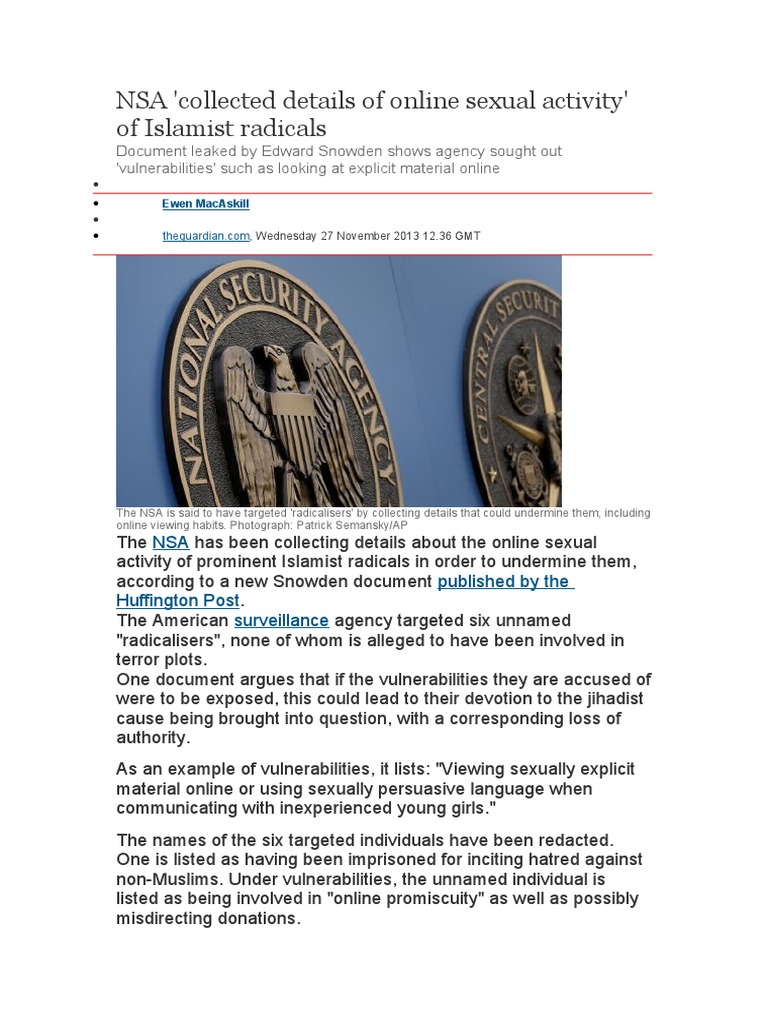 NSA 'Collected Details of Online Sexual Activity' of Islamist Radicals ...