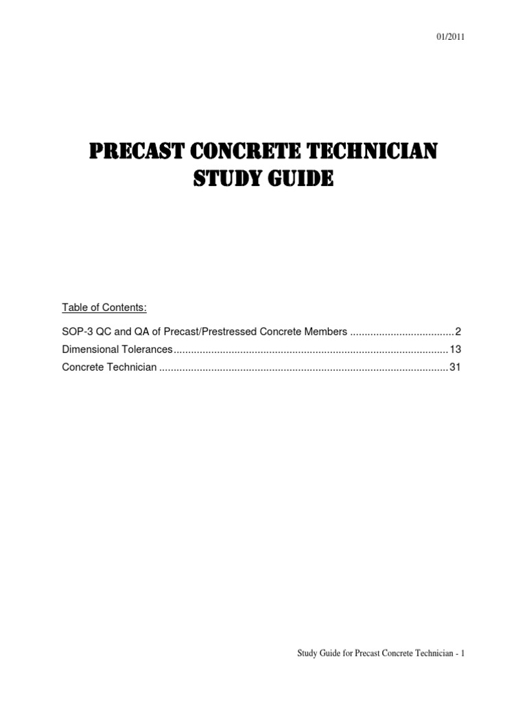 Precast Concrete Technician Study Guide | PDF | Prestressed Concrete ...