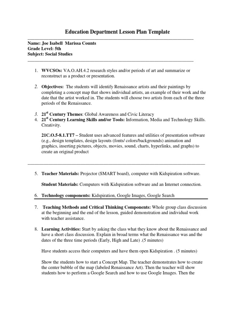 Renaissance Lesson Plan | PDF | Lesson Plan | Cognition