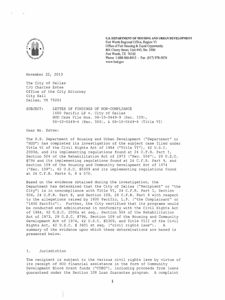 HUD Letter of Findings of Non-Compliance | Affordable Housing | Housing ...
