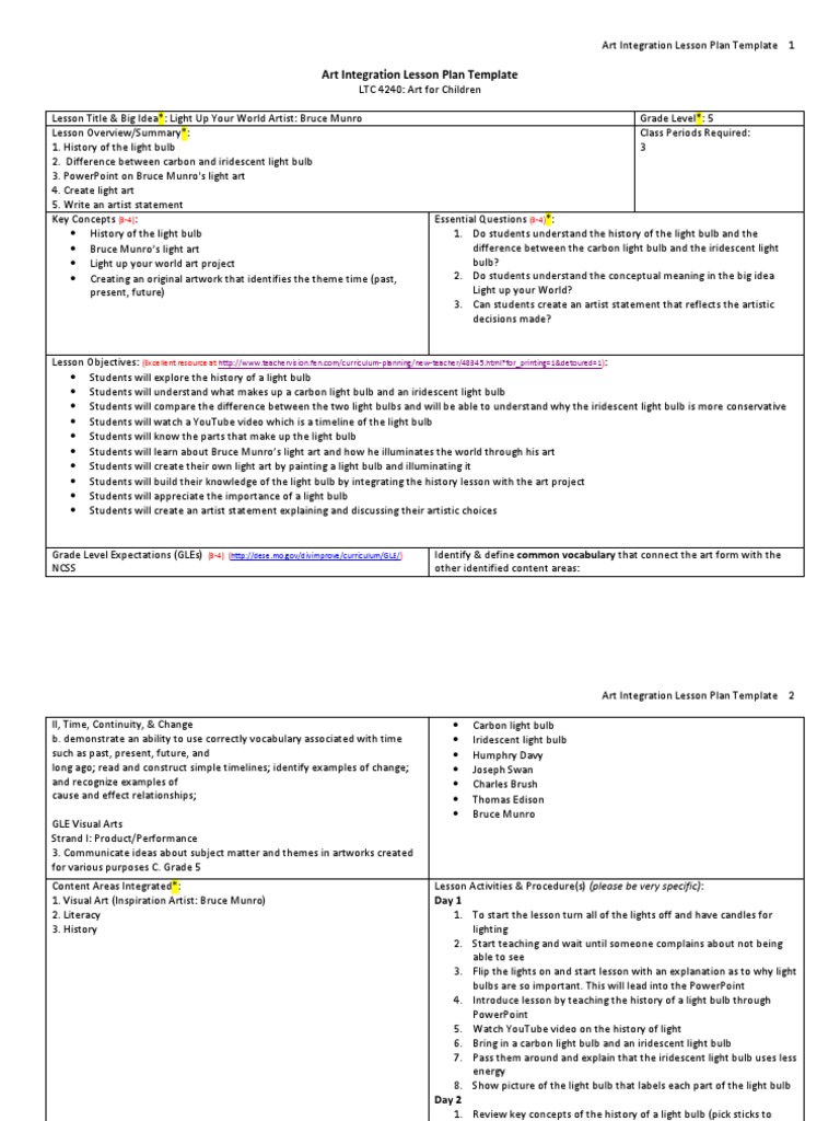 Art Lesson Plan | PDF | Lesson Plan | Cognition
