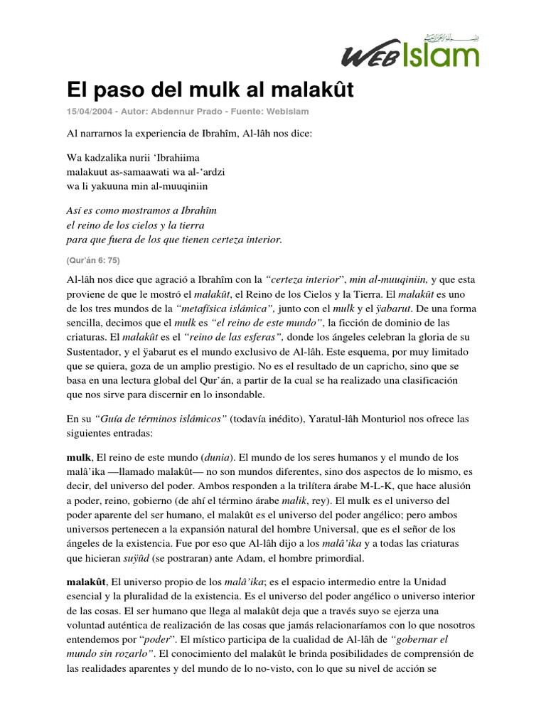 Del Mulk al Malakût en el Islam | PDF | Existencia | Filosofía