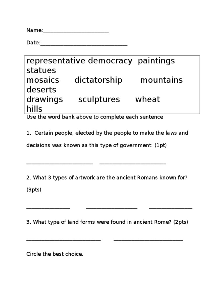 Rome Assessment | PDF | Ancient Rome | Ancient Greece