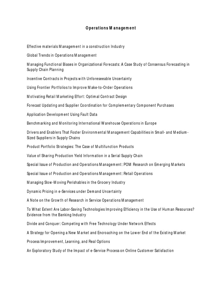 MBA Operations Management Project Topics | PDF | Operations Management ...