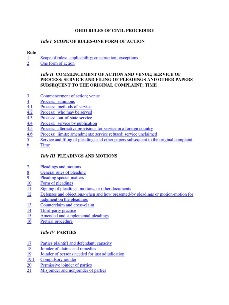 Ohio Rules of Civil Procedure | PDF | Service Of Process | Pleading