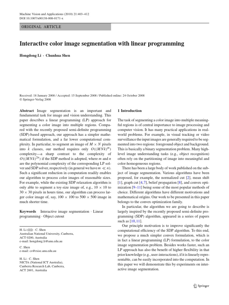 Interactive Color Image Segmentation With Linear Programming PDF 