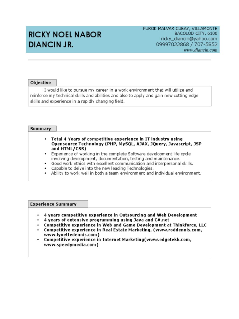 Diancin Resume | Download Free PDF | Ajax (Programming) | Websites