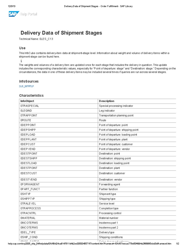 Delivery Data of Shipment Stages - Order Fulfillment - SAP Library ...