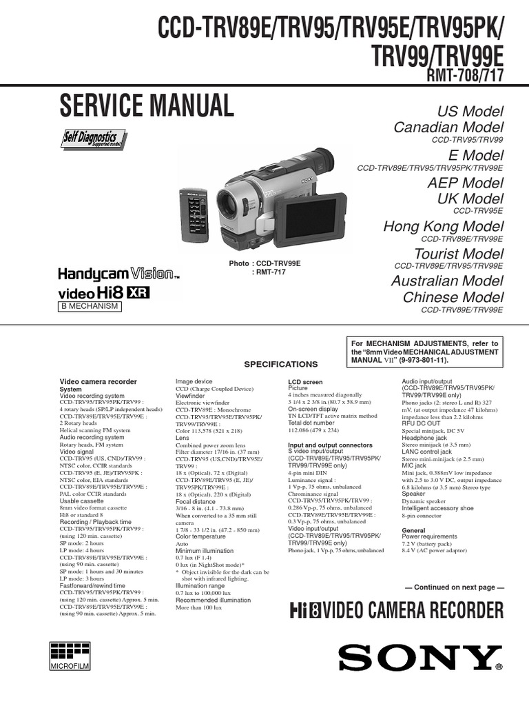 Sony CCD TRV Service Manual | PDF | Video | Media Technology