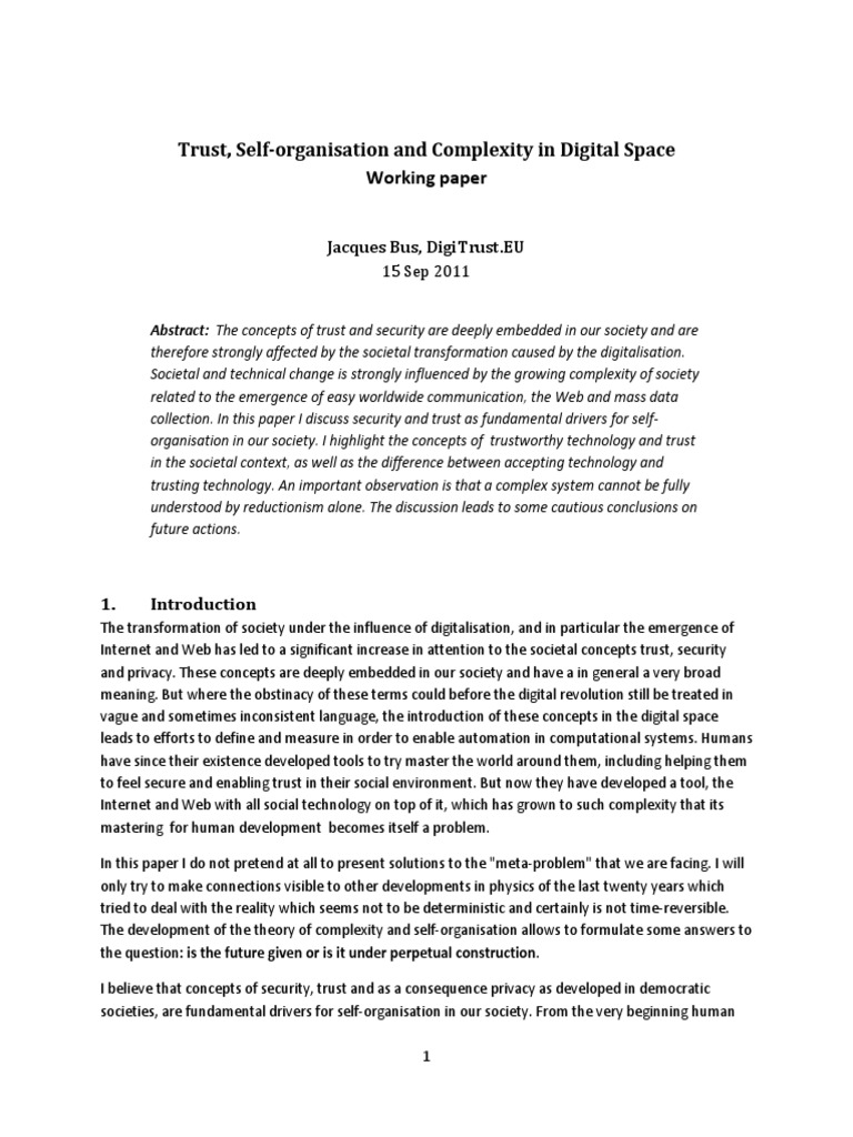 Working Paper Trust V110917 | PDF | Self Organization | System
