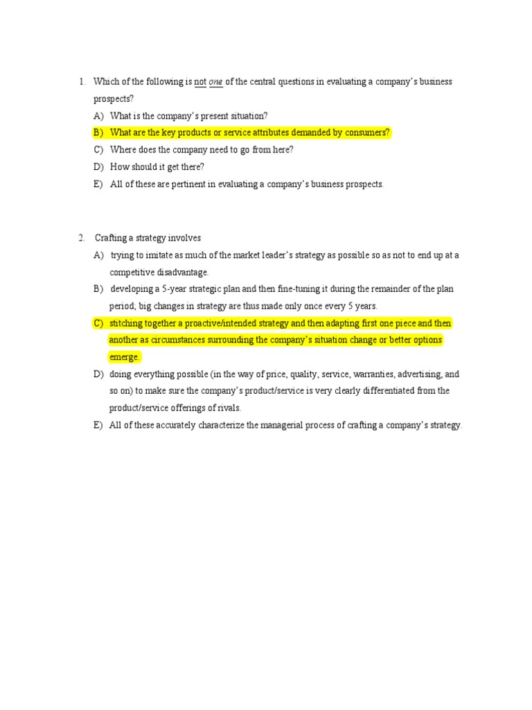 Sample Questions Chapters 1-4_Strategic Management | Competitive ...