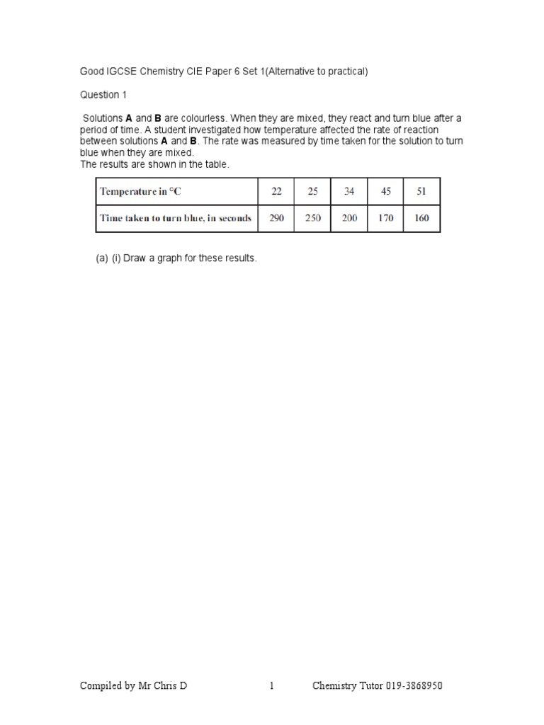 Good IGCSE Chemistry CIE Paper 6 Set 1 | PDF | Mole (Unit) | Titration