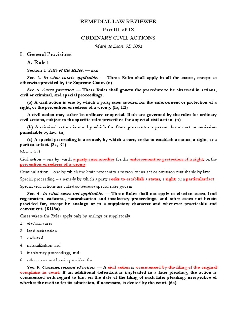 Remedial Law Part 03 Ordinary Civil Actions Reviewer | PDF | Joinder ...