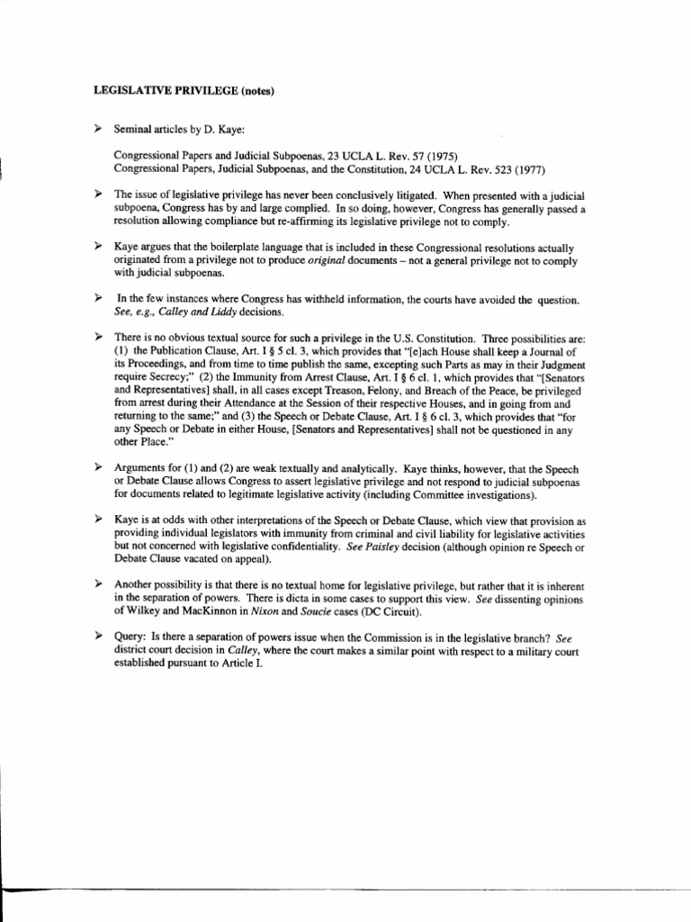 T1A B45 Legislative Privilege 1 of 2 FDR - Entire Contents - 3 Legal ...