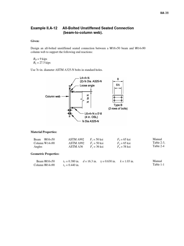 Example II.A-12 All-Bolted Unstiffened Seated Connection (Beam-To ...