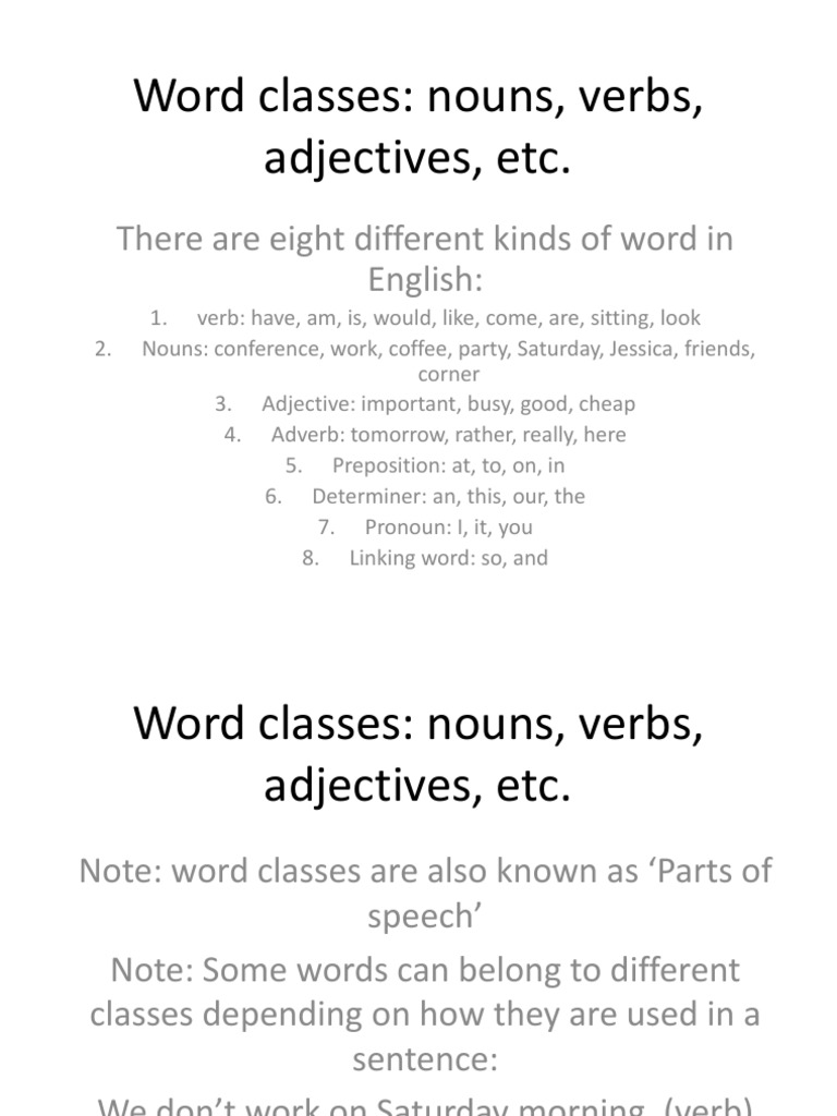 English Word Classes & Sentence Structure | PDF | Language Arts ...