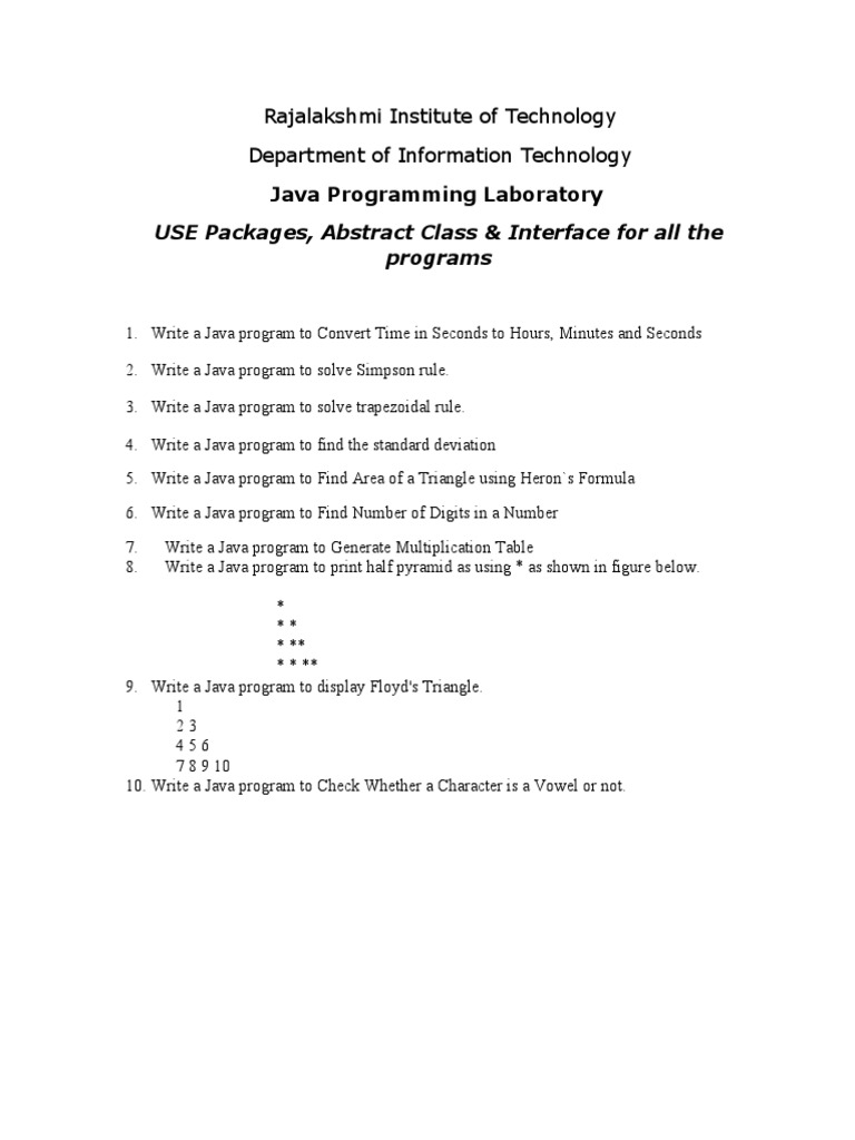 Java Programming Lab Exercises | PDF