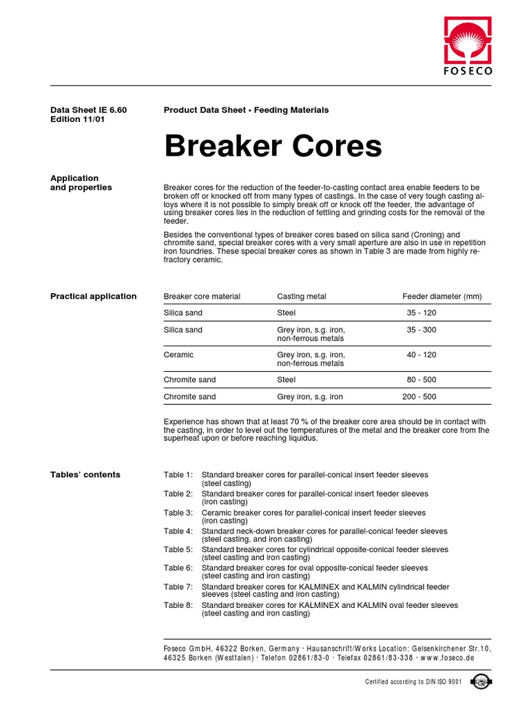 Breaker Cores: Data Sheet IE 6.60 Product Data Sheet - Feeding ...