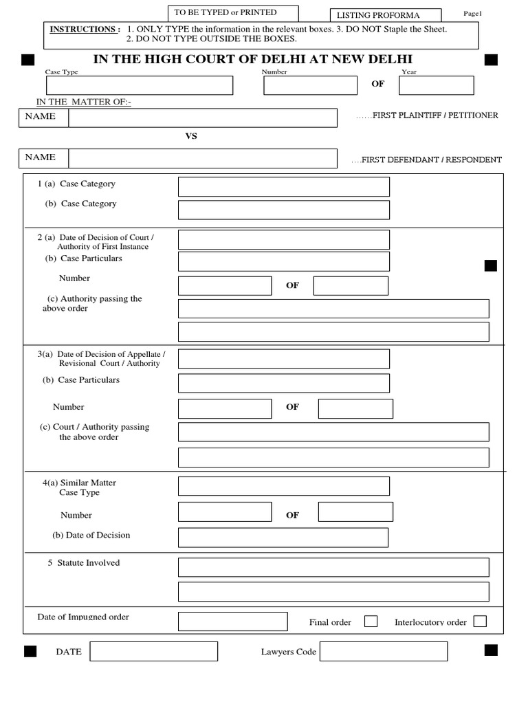 Delhi High Court Listing Proforma | PDF