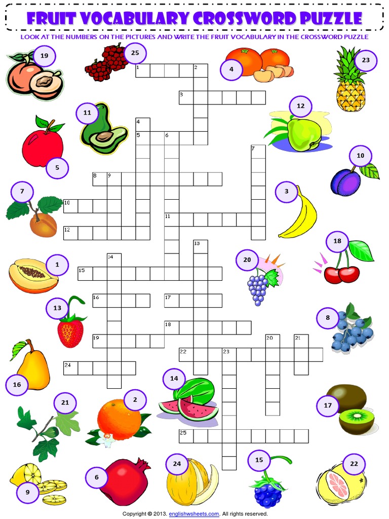 Food Fruit Vocabulary Criss Cross Crossword Puzzle Worksheet | PDF