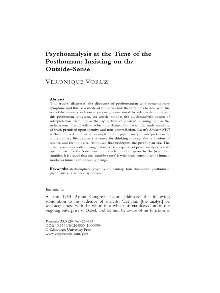 Psychoanalysis and Post Human | PDF | Psychoanalysis | Jacques Lacan