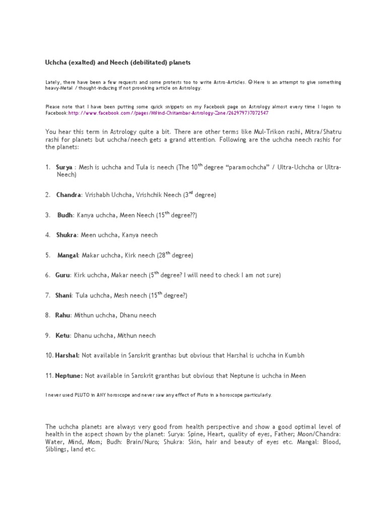 Ucch or Neech Ke Grah | PDF | Planets In Astrology | Divination