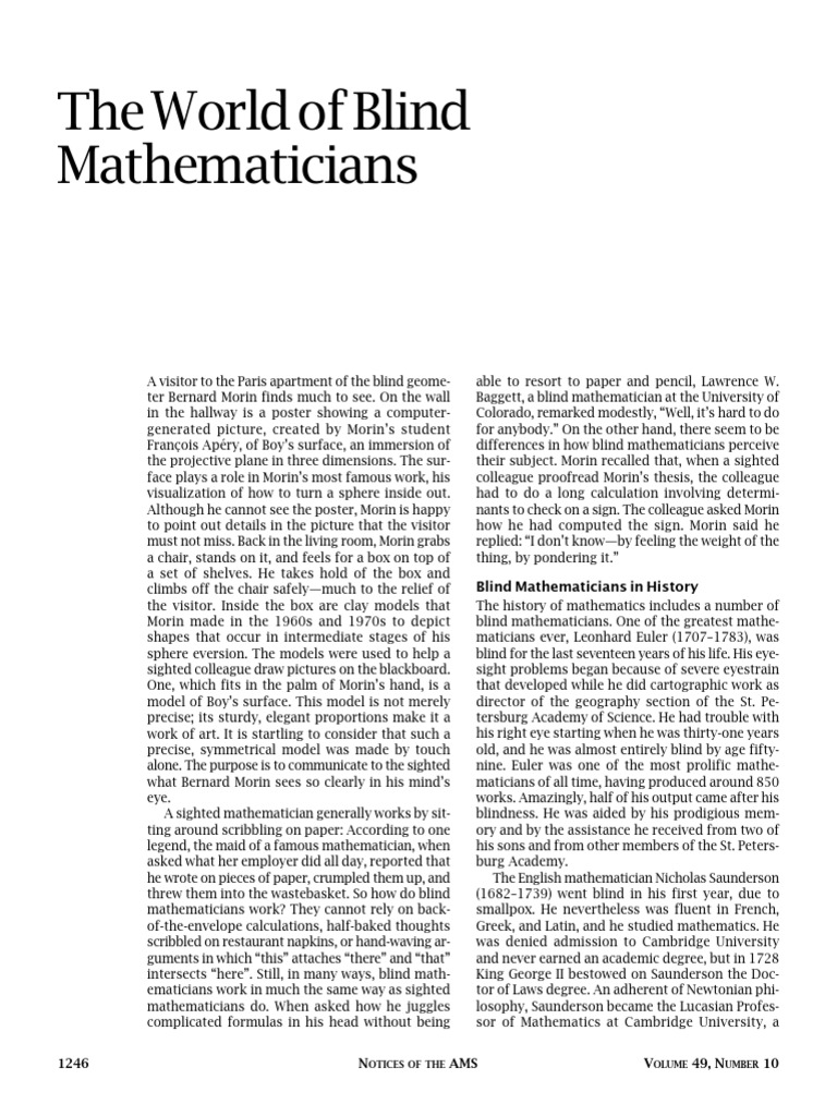 The World of Blind Mathematicians | PDF | Visual Impairment | Teaching ...