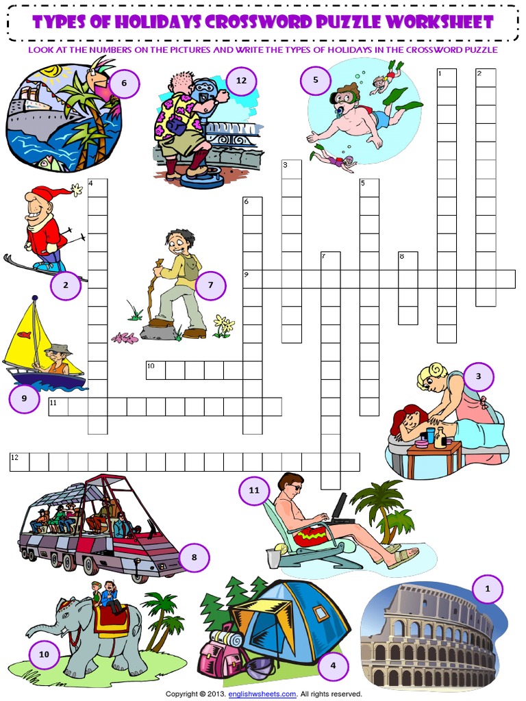 Types of Holidays Vocabulary Criss Cross Crossword Puzzle Worksheet | PDF