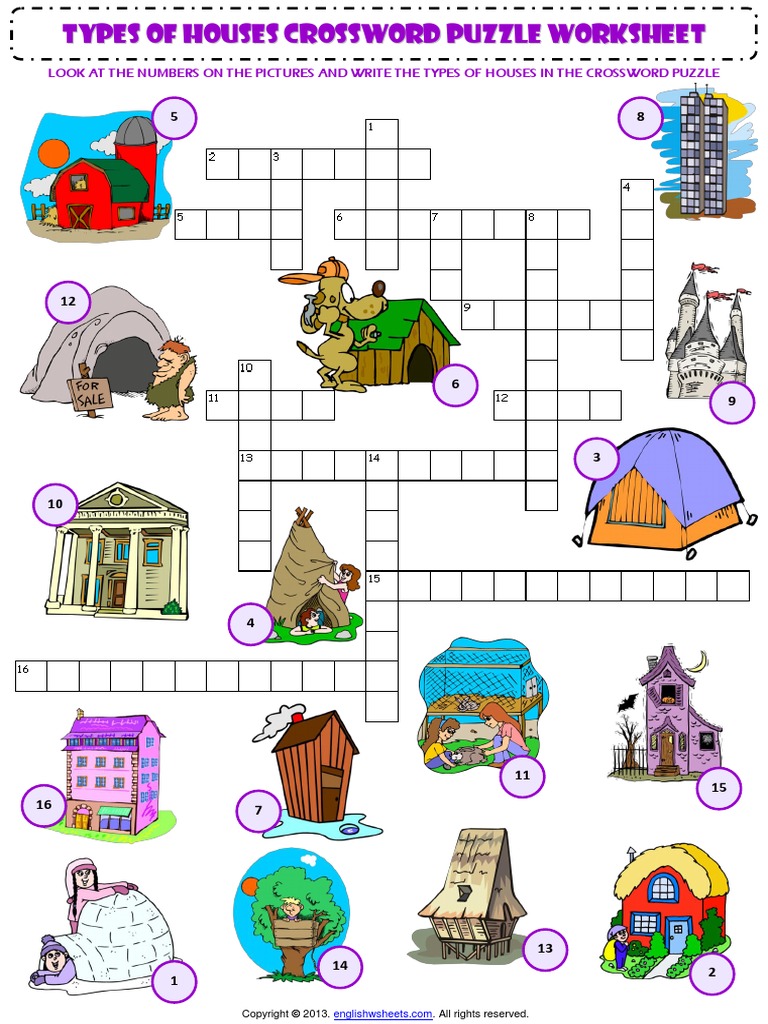 Home House Types Criss Cross Crossword Puzzle Vocabulary Worksheet ...