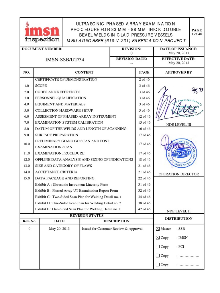 PAUT Procedure - MRU Adsorber PCI Rev. 0 (Thickness 83-88 MM) | PDF ...